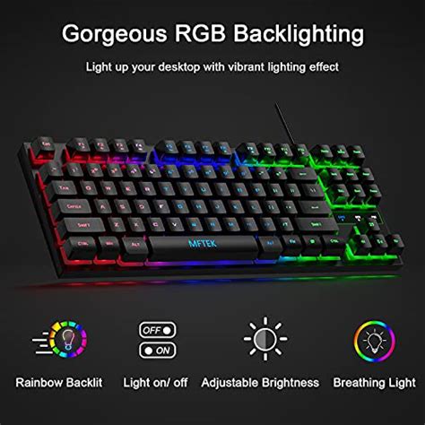 MFTEK RGB Rainbow Gaming Keyboard And Mouse Combo Compact Keys Backlit Computer Keyboard