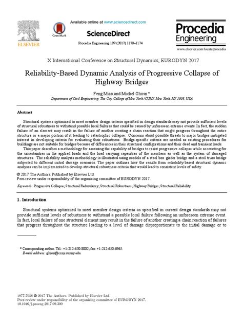 2017 Reliability Based Dynamic Analysis Of Progressive Collapse Of Highway Bridges Miao