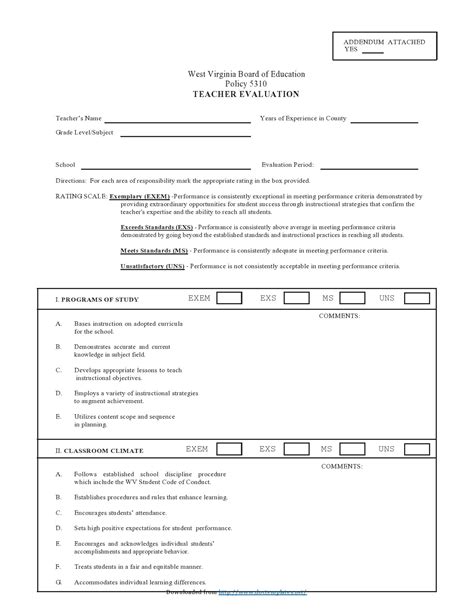 50 Printable Teacher Evaluation Forms Free Templatelab