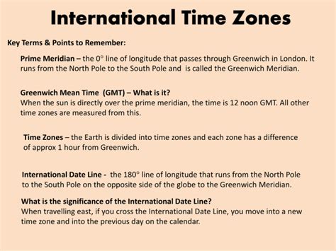 International Time Zones Calculating Time Differences