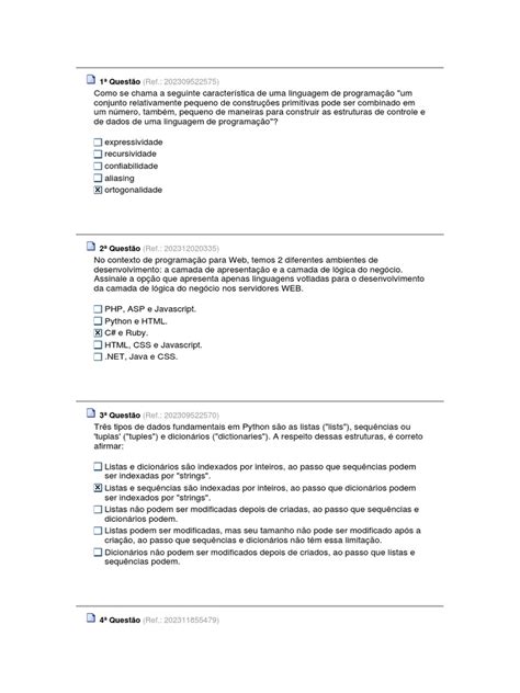 Paradigmas De Linguagem E Programação Pyton Prova Pdf Classe Programação De Computadores