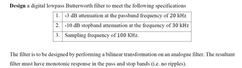 Solved Design A Digital Lowpass Butterworth Filter To Meet