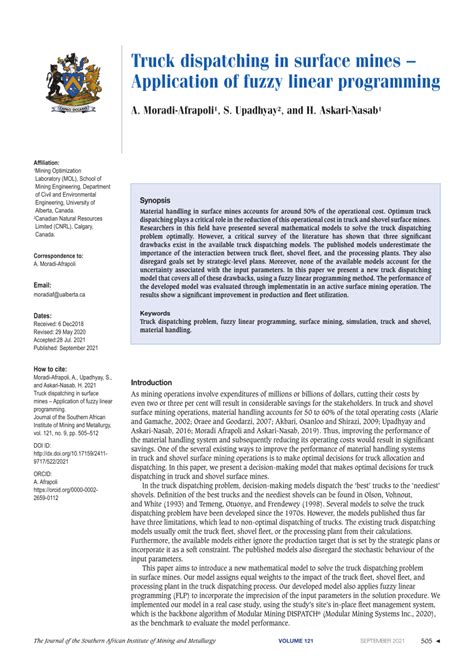 Pdf Truck Dispatching In Surface Mines Application Of Fuzzy Linear Programming