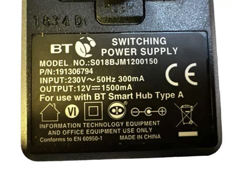 GENUINE BT HUB POWER SUPPLY S018BJM1200150 12V 1500mA TESTED REF Z41 8 99 PicClick UK