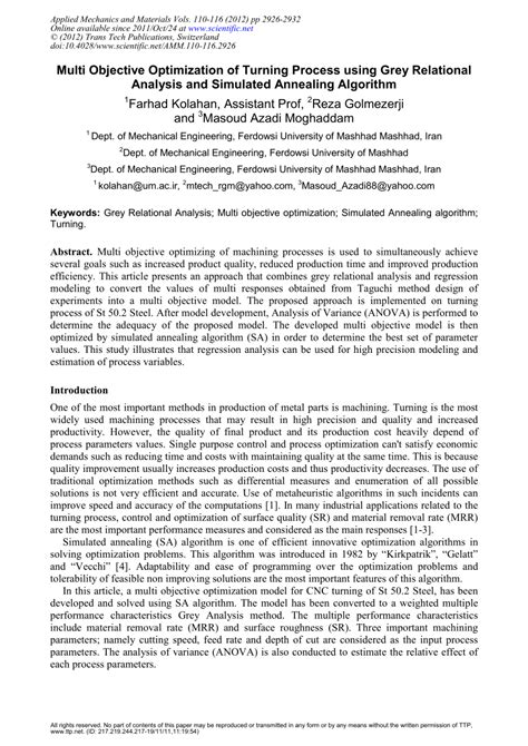 Pdf Multi Objective Optimization Of Turning Process Using Grey