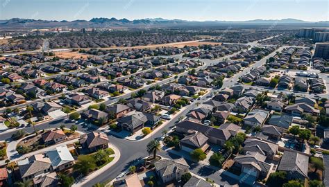 Revealing Drone Shot Of Residential Neighborhood Of Las Vegas Nevada