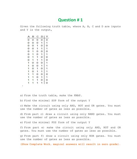Solved Question Given The Following Truth Table Where A Chegg