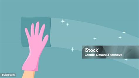 파란색 청록색 표면을 청소하는 스폰지가있는 분홍색 고무 장갑에 손을 넣으십시오 플랫 벡터 일러스트 레이 션 청소하기에 대한 스톡 벡터 아트 및 기타 이미지 Istock