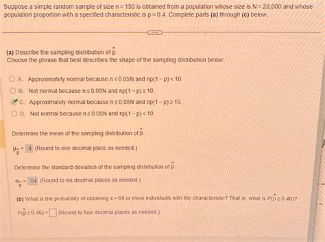 solved suppose a simple random sample of size n 150 is