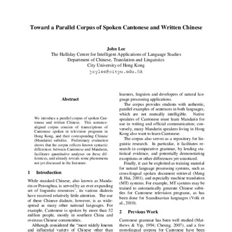 Toward A Parallel Corpus Of Spoken Cantonese And Written Chinese Acl