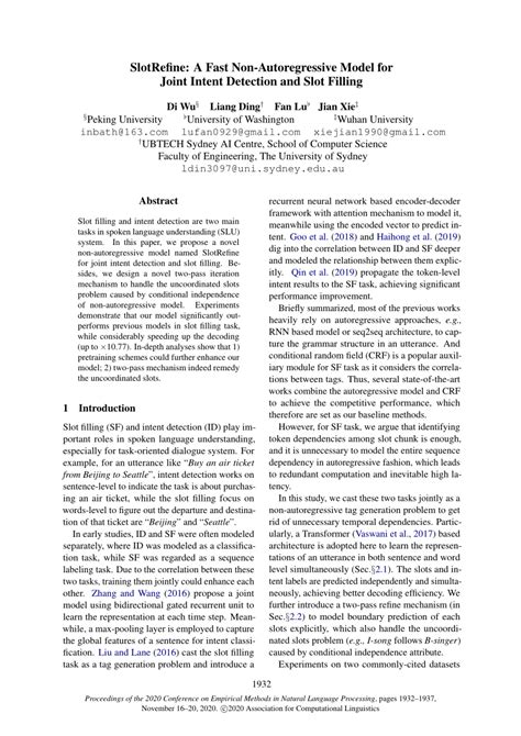 Pdf Slotrefine A Fast Non Autoregressive Model For Joint Intent Detection And Slot Filling