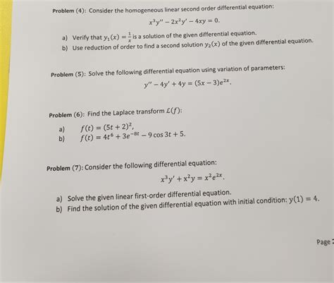 Solved Consider The Homogeneous Linear Second Order