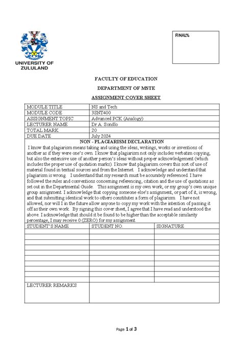 1 Assignments 2 16 July 2024 Final Faculty Of Education Department