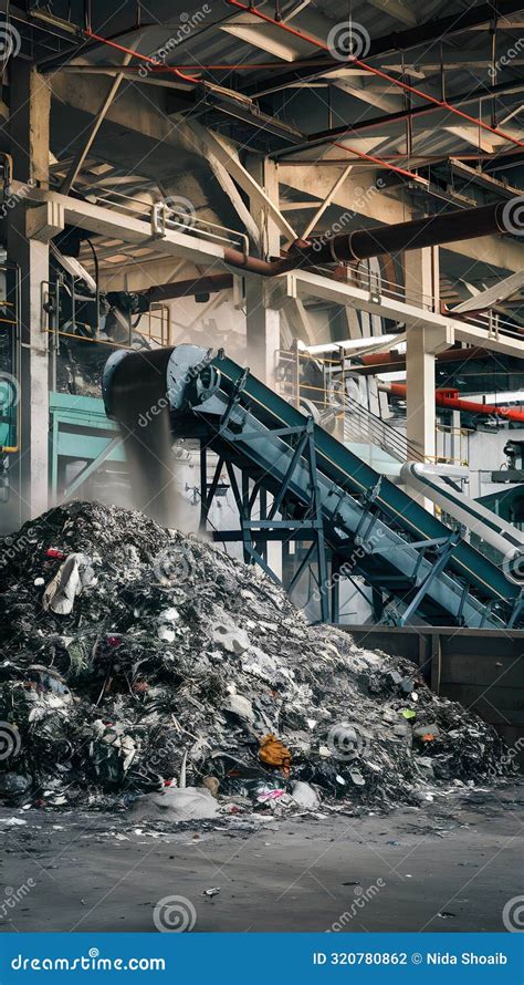 Indoor Waste Processing Plant With Conveyor System Mixed Waste Pile