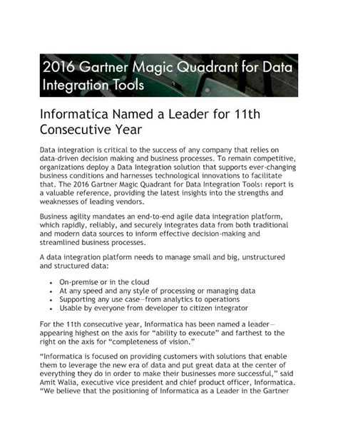 Pdf Gartner Magic Quadrant For Data Integration Tools 2016 Dokumen Tips