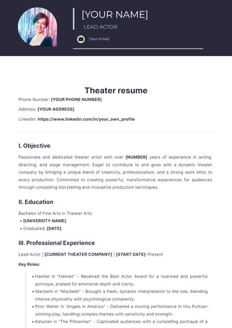 Free Theater Resume Template To Edit Online