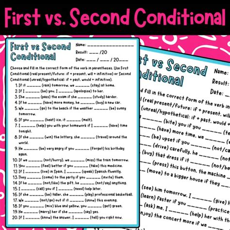First Vs Second Conditional Worksheets Real And Unreal Conditionals