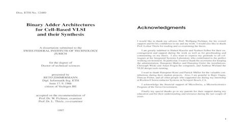 Pdf Binary Adder Architectures For Cell Based Vlsi And Their