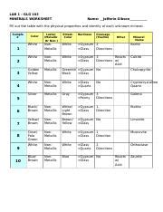 LAB Mineral Worksheet LAB GLG MINERALS WORKSHEET Name Jefferie Gibson Fill Out The