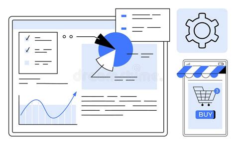 Digital Marketing Dashboard With Analytical Data Charts And Online Shopping Interface Stock