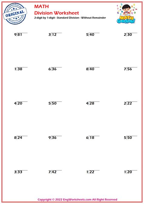 2 Digits By 1 Digits Division Worksheets And Exercise Engworksheets Worksheets Library