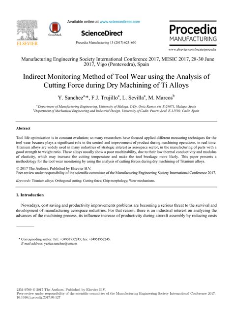 Pdf Indirect Monitoring Method Of Tool Wear Using The Analysis Of