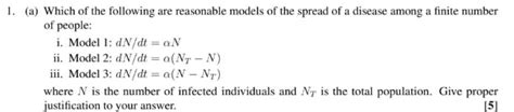 Solved A Which Of The Following Are Reasonable Models Of