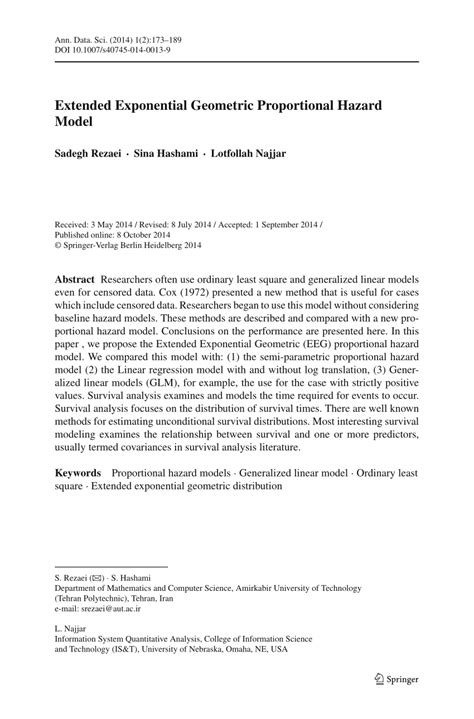 Pdf Extended Exponential Geometric Proportional Hazard Model