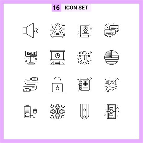user interface pack of 16 basic outlines of sign advertise book sale chat editable vector design
