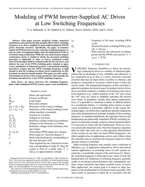 Modeling Of Pwm Inverter Supplied Ac Drives At Low Switching