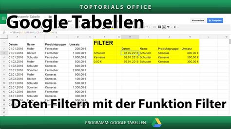 Daten Filtern Mit Der Funktion FILTER Google Tabellen Spreadsheets YouTube