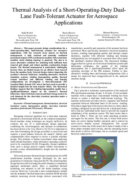 Pdf Thermal Analysis Of A Short Operating Duty Dual Lane Fault Tolerant Actuator For Aerospace