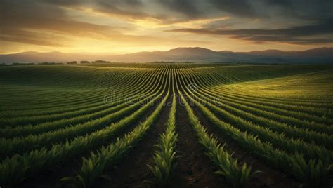 The Fields Row In Front Of A Sunset Stock Illustration Illustration