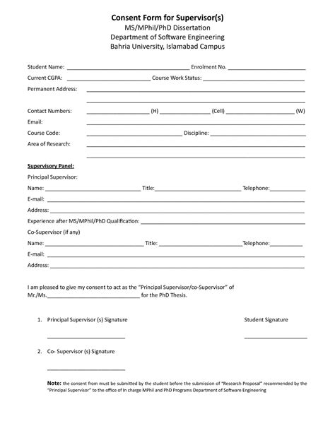 Consent Form For Supervisor Consent Form For Supervisor S MS MPhil PhD Dissertation