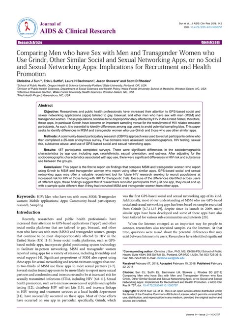 PDF Comparing Men Who Have Sex With Men And Transgender Women Who Use Grindr Other Similar