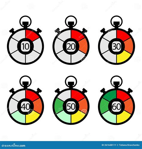 Time Clock Cartoon Stopwatches Set Chronometers With Different Times Vector Illustration