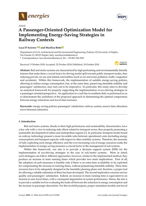 Pdf A Passenger Oriented Optimization Model For Implementing Energy Saving Strategies In
