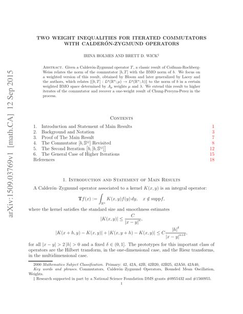 Pdf Two Weight Inequalities For Iterated Commutators With Calder On Zygmund Operators