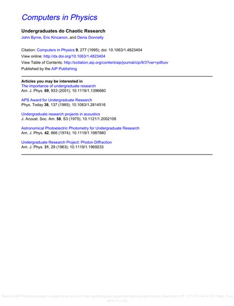 PDF Undergraduates Do Chaotic Research