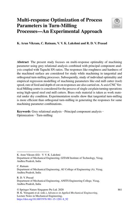 PDF Multi Response Optimization Of Process Parameters In Turn Milling ProcessesAn