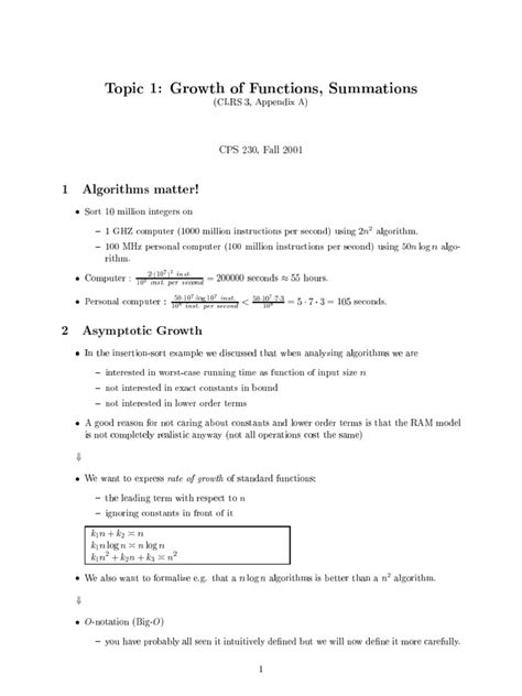 topic 1 growth of functions summations 1 algorithms matter pdf summation analysis