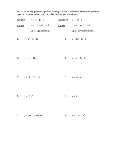 Writing Quadratic Equations In Standard Form Worksheet Pdf Printable Worksheets