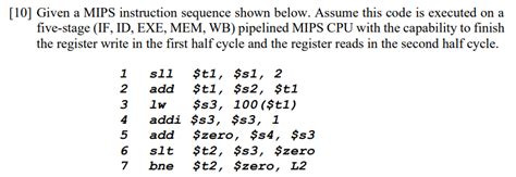 Solved A If This Mips Cpu Has No Forwarding Capability