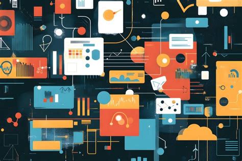 Abstract Digital Art With Geometric Shapes And Data Visualization Elements Premium Ai