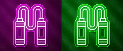 보라색과 녹색 배경에 고립 된 빛나는 네온 라인 점프 로프 아이콘 로프건너뛰기 스포츠 장비 벡터 건강한 생활방식에 대한 스톡 벡터 아트 및 기타 이미지 Istock