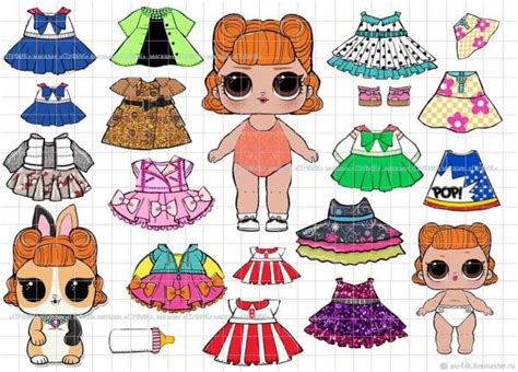Картинки Кукла лол с одеждой для вырезания 38 шт 2687