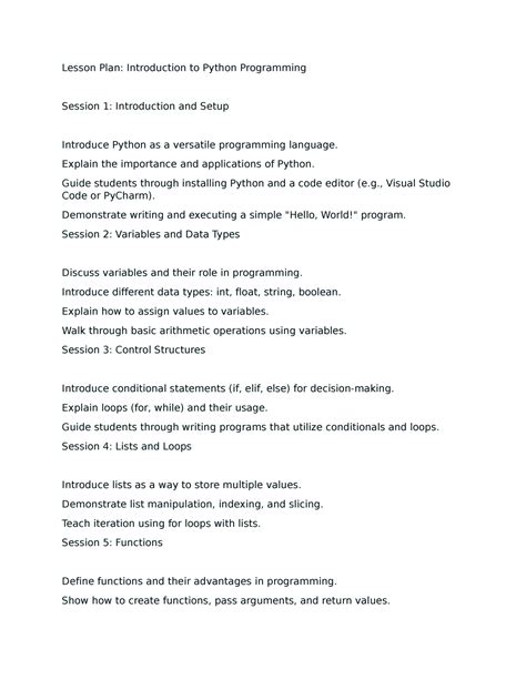 Python Lesson Lesson Plan Introduction To Python Programming Session 1 Introduction And