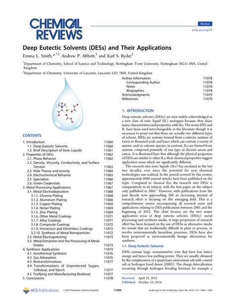 Pdf Deep Eutectic Solvents Dess And Their Applications