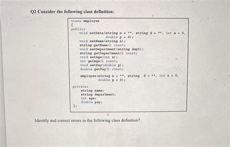 Solved Q Consider The Following Class Definition Identify Chegg