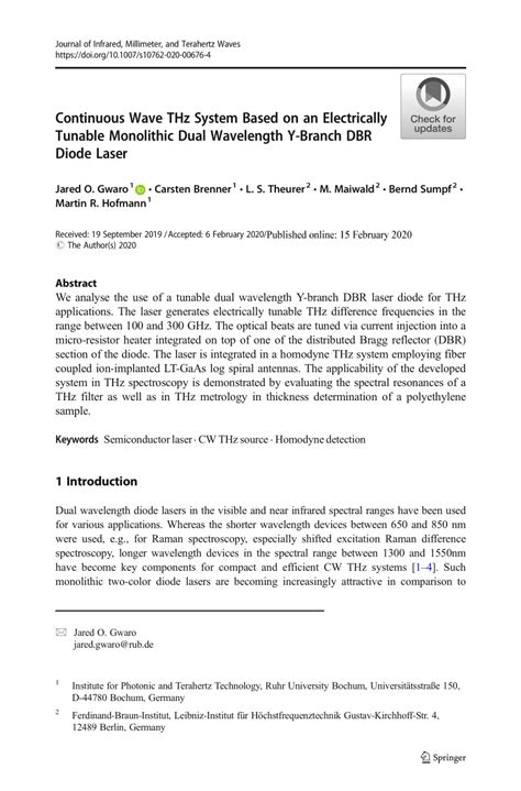Pdf Continuous Wave Thz System Based On An Electrically Tunable Monolithic Dual Wavelength Y